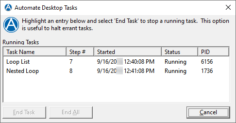 Running Task Dialog